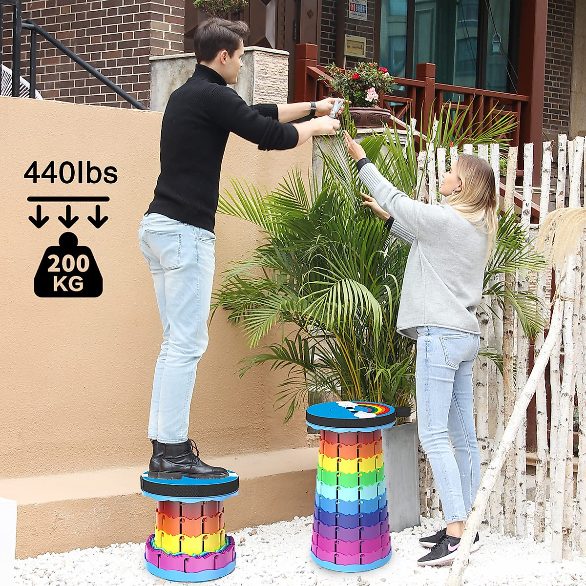 ALEVMOOM Portable Collapsible Stool with Cushion Retractable Folding Telescoping Stool for Adults Sturdy Capacity 440lbs Foldable Camping Stool for Outdoor Hiking Garden BBQ with Bag