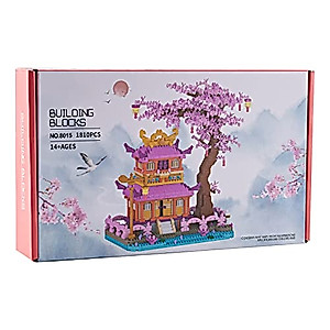 LUKHANG New Architecture: Enjoy Sakura Pavilion Building Set Model Kit and Gift for Kids and Adults, Micro Mini Block 1810 Pieces（with Color Package Box）