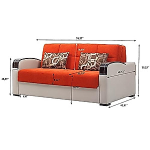 Sweethome Stores 74" Pull Bed with Storage, Firm, Fabric, 650 lbs Capacity, Sleeper Sofa, Futon for Living Room or Home Office Convertible Couch, DormirClack Sofabed, Orange