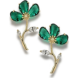 KZZENKI Green Flower Earrings with Stud, Statement Gold Dangle Earrings for Women Trendy Drop Earrings Gift