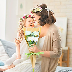 VOCAON 50PCS Flower Bouquet Wrapping Paper with Ribbon, Kraft Packing Sleeves for Bouquets Clear Floral Wrapping Bags Bulk for Graduation Anniversary Wedding Birthday Gift 17.9x9.8x3.9 Inches