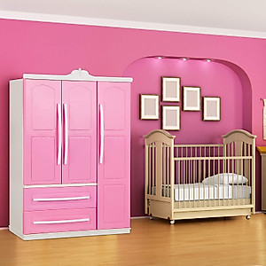 Doll Closet Furniture Wardrobe Clothing Organizer Doll Open Wardrobe Dollhouse Closet with 20 Pieces Doll Hangers 2 Style Pink Plastic Hangers Dollhouse Furniture Accessories (Classic Style)