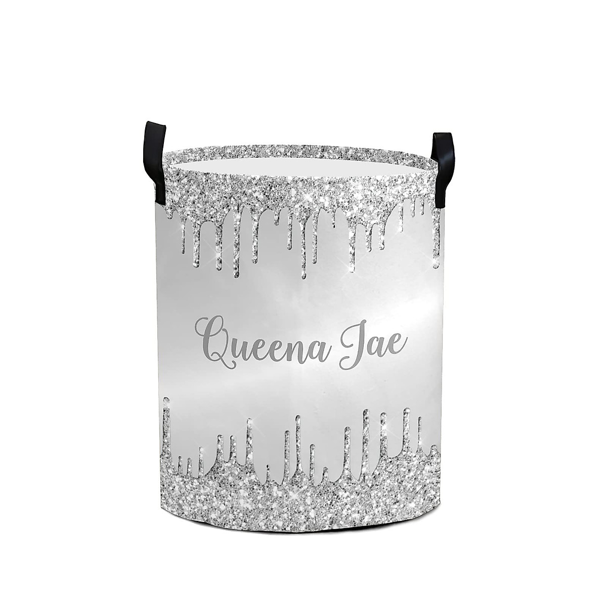 Silver Dripping Glitter Metallic Storage Bin, Waterproof Oxford Fabric Clothes Basket Organizer for Laundry Hamper,Toy Bins,Gift Baskets, Bedroom, Clothes,Baby Nursery