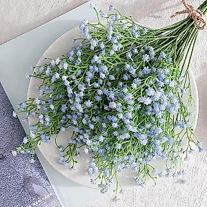 JIFTOK Babys Breath Artificial Flowers, 12 Pcs Fake Flowers Gypsophila Bouquet Fall Flowers Artificial for Decoration, Real Touch Silk Flower for Wedding Christmas DIY Party Home Garden Office(Blue)