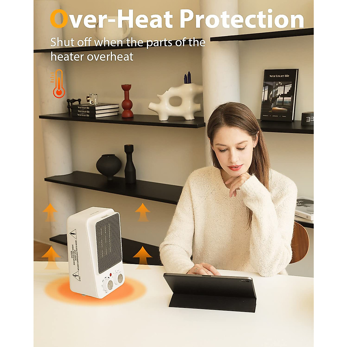 Small Space Heater White Electric Ceramic Heater 1500W, Mini Indoor Portable Heater with Tip-Over and Overheat Protection for Bedroom, Office and Desk