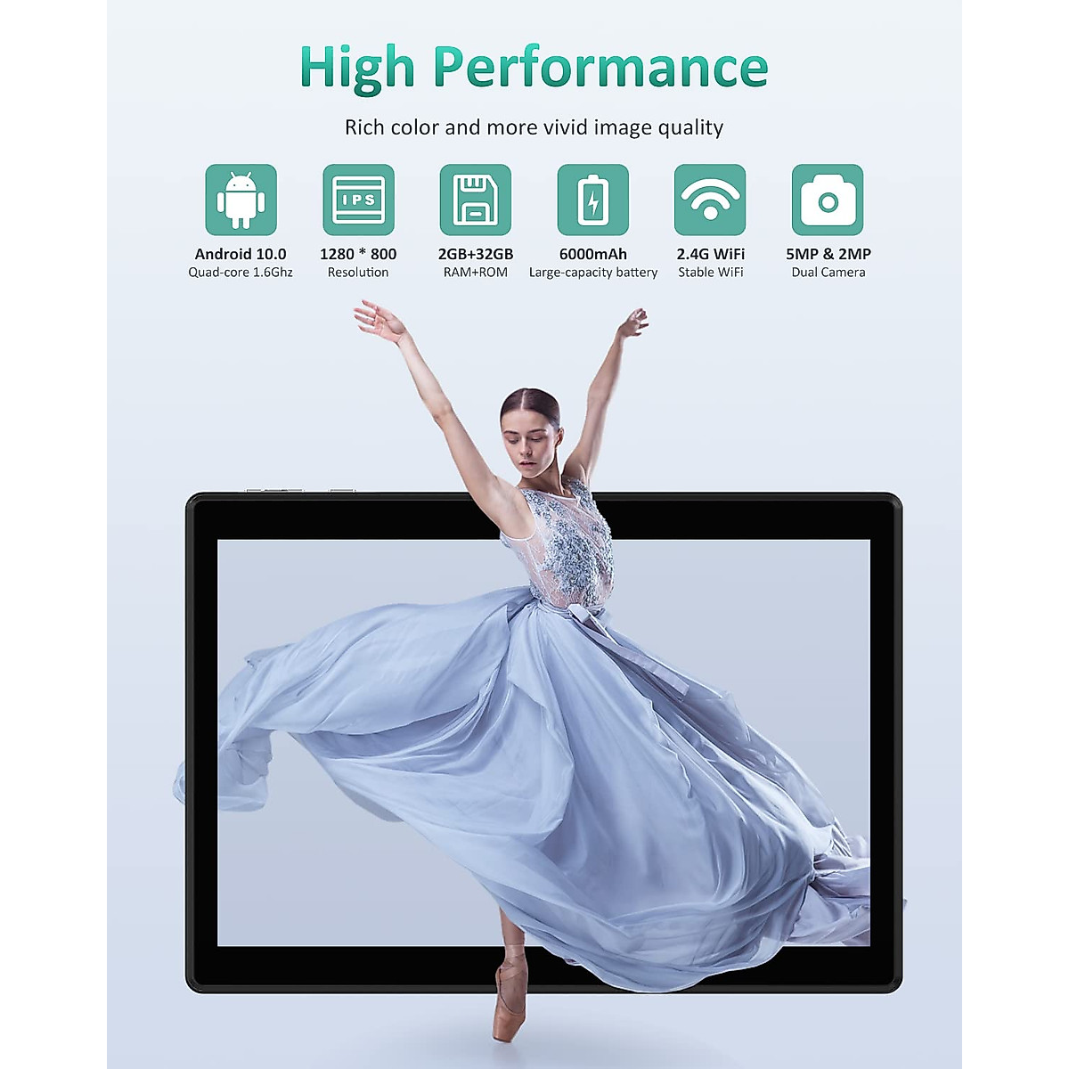 CNMF Android Tablet 10 Inch, 32GB Storage, WiFi Tablets with Android 10.0 OS, 5MP Rear Camera, Bluetooth, Quad Core, HD IPS Screen, Supports Microsoft Office Software - Black