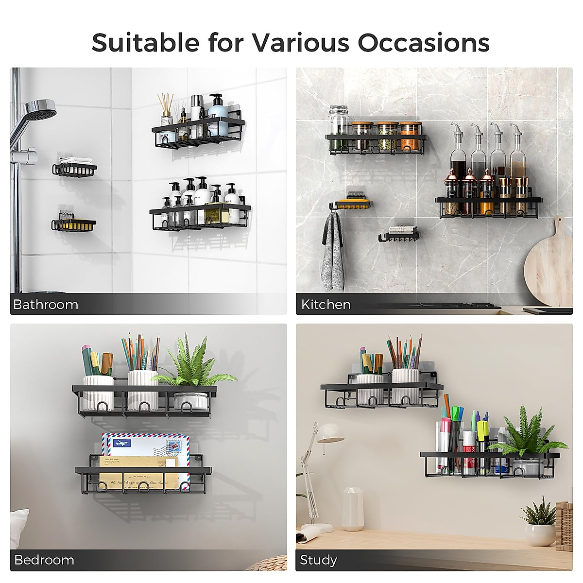 YAWSOUP Adhesive Shower Caddy,4-Pack Shower Shelf,Shower Organizer Can be Wall-Mounted Without Holes,For Shower Organizer&Bathroom Storage.