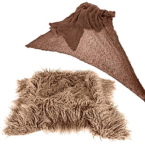 2Pcs Baby Newborn Photo Props Wraps & Photography Mat, DIY Newborn Baby Photo Blanket Swaddle Photography Props Wraps, Infant Soft Faux Fur Photography Backdrops Mat Rug for Baby Boys Girls