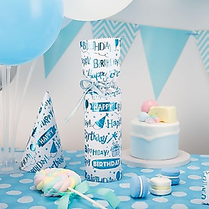 Homeral Jumbo Wrapping Paper Roll-37.66sqft(27.6 x 197inch) Blue Foil Birthday Design