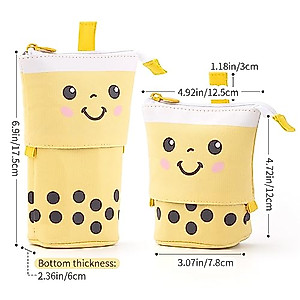 ANGOOBABY Cute Pencil Case Standing Pen Holder Telescopic Makeup Pouch Pop Up Cosmetics Bag with Kawaii Smile Face Stationery case Office Organizer Box for Girls Students Women Adult (Yellow)
