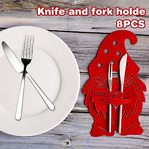 cobee Christmas Cutlery Holders, 8 Pcs Xmas Santa Tableware Christmas Silverware Cutlery Holders Pocket Knifes Forks Bags Dinnerware Decorations for Home Party(Santa)