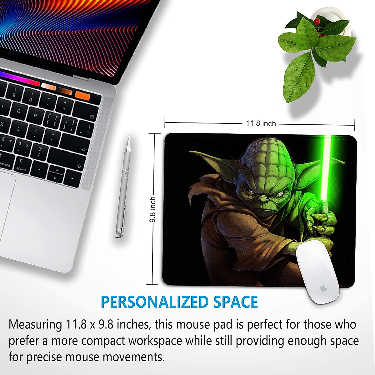 olciunix YoDa Mouse Pad with Stitched Edges Personalized Design Computer Laptop Gaming Mousepad Non-Slip Washable Rubber Desk Mat 12 x 10 inch