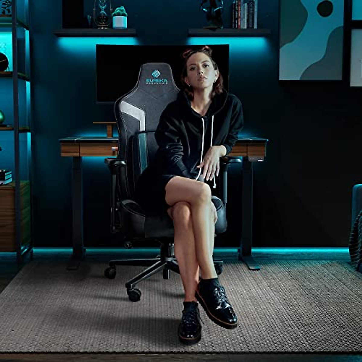 EUREKA ERGONOMIC Python Gaming Chair, Computer Gamer Chair with Lumbar Support, High Back Office Chair 4.7in Seat Thicker Cushion, Most Comfortable Home Office Chair for Back Pain Women, Men（Blue）