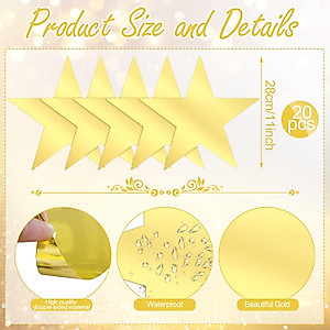 Gold Star Cutouts 11 Inch Double Printed Large Paper Stars Decorations for Wedding Party Classroom Supplies, 40 Pieces