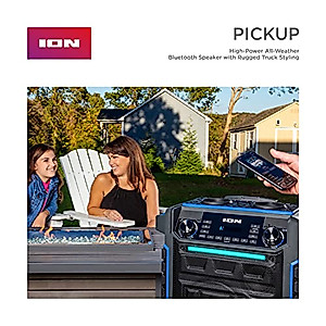 ION Audio Pickup - 100W Water-Resistant Bluetooth Outdoor Speaker with Rechargeable Battery, Karaoke Microphone, Radio, Wheels, Handle & USB Charging