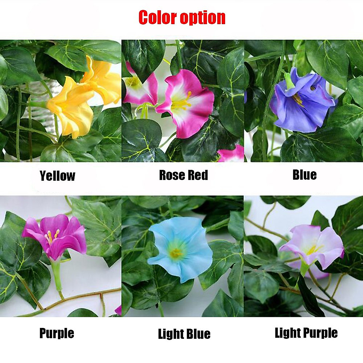 XHSP 2 Bunches Artificial Vines 35.4" Morning Glory Hanging Plants Silk Garland Fake Green Plant Home Garden Wall Fence Stairway Outdoor Wedding Hanging Baskets Decor