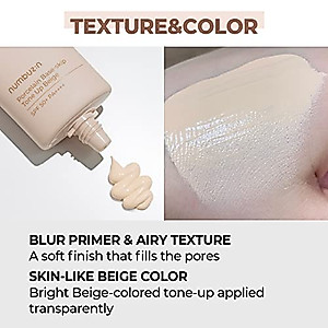 numbuzin No.3 Porcelain Base-skip Tone Up Beige | Brightening, Powdery Finish, Light, Natural Coverage, Tinted, Beige Color | 1.69 fl oz