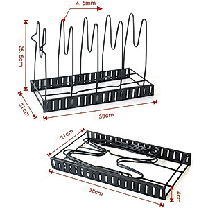 Jumper Joo Expandable Pot and Pan Organizers Rack,5+ Pans and Pots Lid Organizer Rack Holder, Kitchen Cabinet Pantry Bakeware Organizer Rack Holder with 5 Adjustable Compartments (Black)