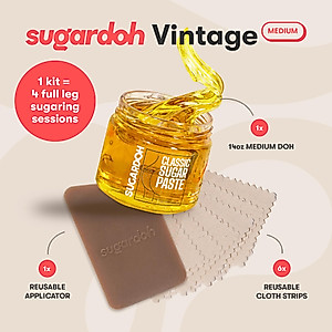 Sugardoh Sugar Waxing Kit for Women As Seen On Shark Tank (Vintage Kit Medium) - Face, Arms, & Legs - Sugar Wax Hair Removal - Sugaring Tiktok Products - Bikini Wax Kit for Women - Sugaring Kit