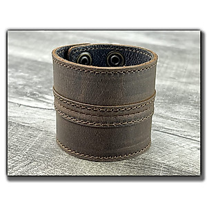 Anthology Gear Stylish Leather Cuff Bracelet Full Grain Wide Wristband For Men and Women (Unisex) Adjustable to 6" or 7 1/4" (Whiskey Brown, Small/Medium)