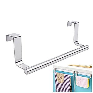 Mziart Modern Towel Bar with Hooks for Bathroom and Kitchen, Brushed Stainless Steel Towel Hanger Over Cabinet (9 inch)
