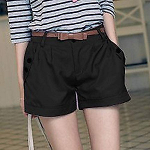 Fashion Loose Shorts, Thenlian Women's Solid England style Mid Waist Casual Summer Shorts Pants(XL, Black)