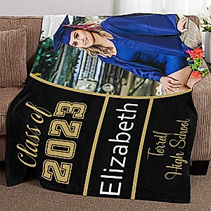 FunStudio Personalized Graduation Blankets with Photo Class of 2023 Seniors Custom Name Graduates Throw Blanket Made in USA Customized Graduation Gifts for Her Him Boys Girls Men Women
