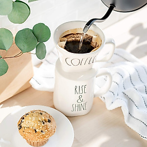 RAE DUNN Coffee Drip & Mug Set - Coffee Drip Cone with Large Coffee Mug - Rise & Shine - Gift for Coffee Lovers