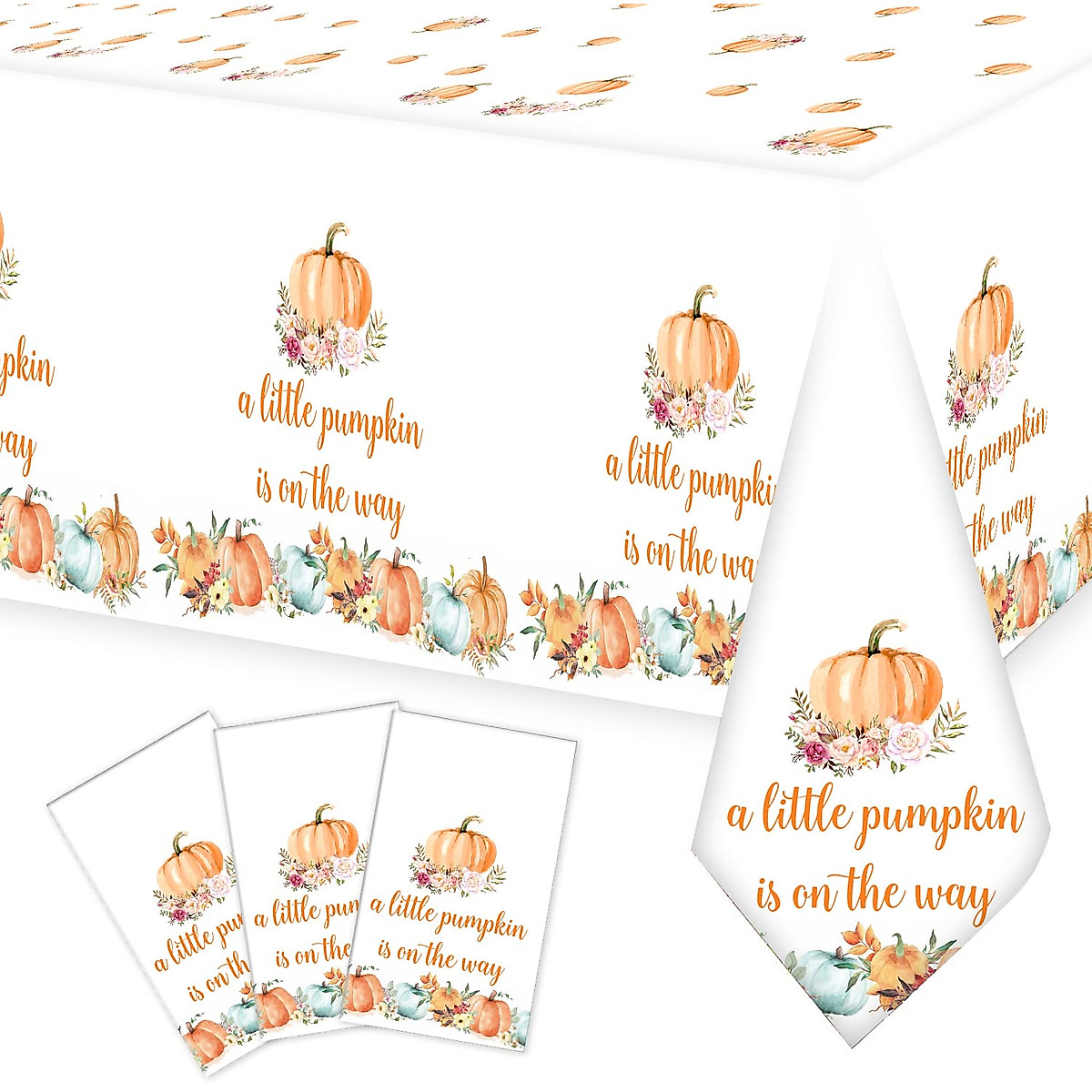 A Little Pumpkin is On The Way Tablecloths,Pumpkin Table Cover A Little Pumpkin is On The Way Baby Shower Party Decorations,Little Pumpkin Baby Shower Gender Reveal Party Decorations,51"x108"(3 Packs)