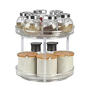 ACEBON 2 Tier Lazy Susan Turntable for Cabinet, 9" Clear Plastic Spinning Spice Rack Storage Cosmetic Makeup Organizers for Table, Pantry, Shelf, Vanity, Bathroom