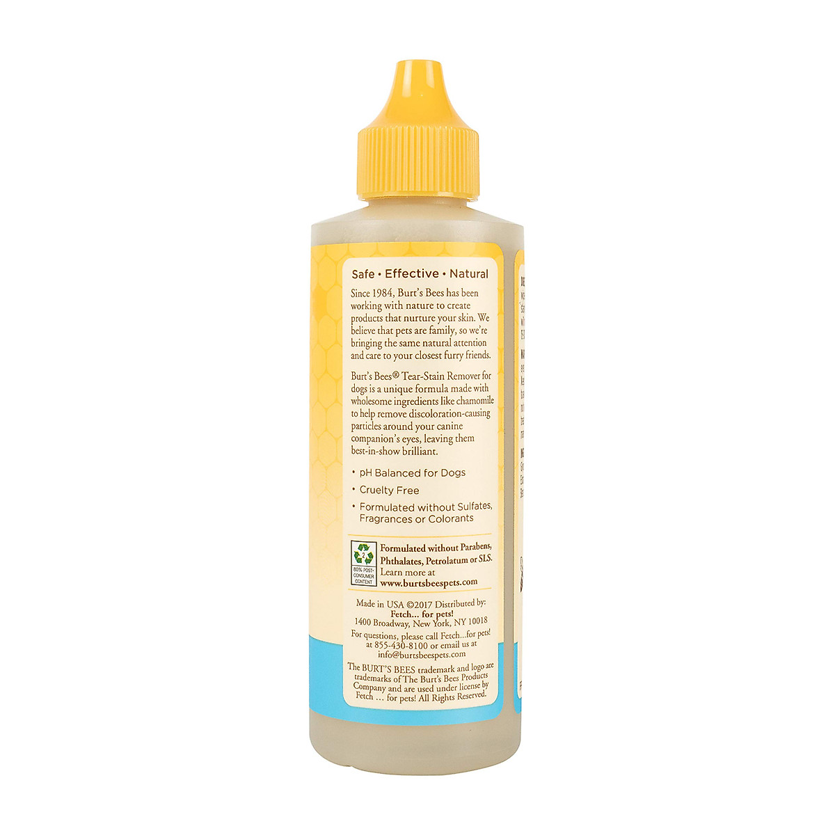 Burt's Bees for Pets Tear Stain Remover for Dogs with Chamomile - Puppy & Dog Tear Stain Remover - Cruelty Free, Formulated without Sulfates and Parabens, pH Balanced for Dogs, 4 Ounces - 2 Pack