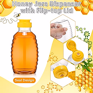 24 Pcs Clear Plastic Honey Bottles Plastic Skep Style Jar Honey Squeeze Bottle Empty Refillable Honey Dispenser with Flip Top Lids Leak Proof Honey Containers Holders for Storing and Dispensing (12oz)