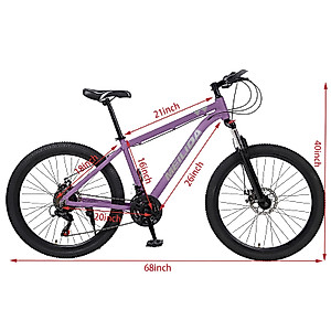 26'' Mountain Bike, 21 Speed Outdoor Snow Beach Bike, Full Suspension Adult Hybrid MTB Racing Bikes for Women Men, Comfort Complete Cruiser Bicycle, Lightweight City Commuter Road Cycling (K)