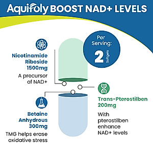 Aquifoly Liposomal Nicotinamide Riboside Supplement 2000 mg with TMG and Pterostilbene for Maximum Absorption, Superior to NAD, Boosting NAD+, Cellular Energy, and Age Defense, 60 Softgels