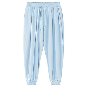 COOFANDY Men's Cotton Linen Pants Wide Leg Pants Baggy Harem Pants Beach Trousers Sky Blue