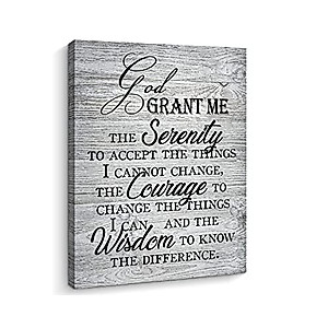 Creoate Serenity Prayer Canvas Wall Art, God Grant Me the Serenity Inspirational Wall Art Farmhouse Wall Decor for Bedroom Scripture Pray Room,Grey, Ready to Hang