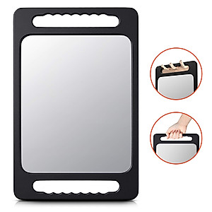 TASALON Unbreakable Hand Mirror with Double Handle - Large Handheld Barber Mirror for Hair and beauty Salon - Durable Hand Held Mirrors for barbershop - Lightweight Haircut Mirror with Double Handgrip