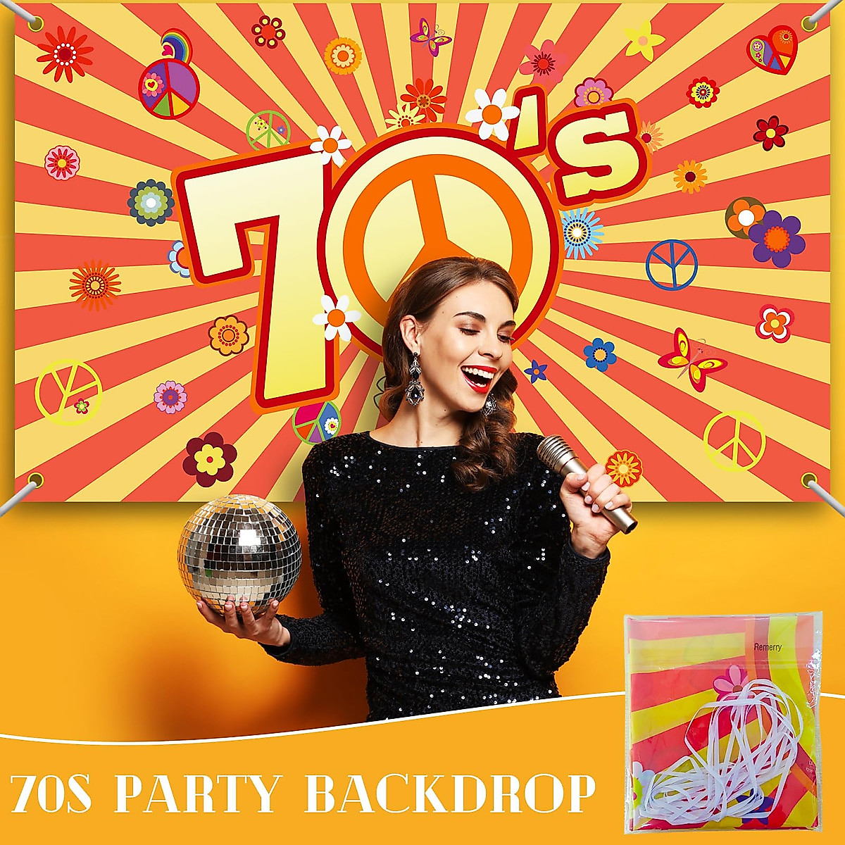 70s Party Backdrop Back to 70s Backdrop Hippie Groovy Party Decorations Daisy Flower Peace Sign Background for 1970's Birthday Party Supplies Banner Photo Props