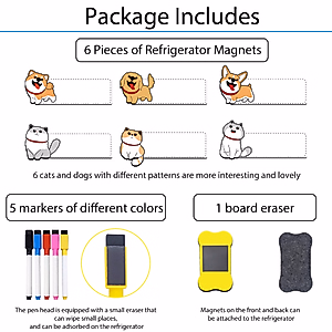 Magnetic Dry Erase Whiteboard for Fridge(Set of 6),Cats and Dogs Funny Magnetic,Small Magnet Fridge Message Boards for Kitchen Refrigerator Reminder Sticker, Planner, Grocery List