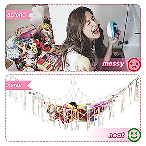 Stuffed Animal Nets, 59 Inches Hanging Stuffed Animal Netting Storage Large Wall Corner Stuffed Animal Hammock Organizer Ceiling Net DIY Beads for Kids Toy Display Bedroom Nursery (59 Inches, White)