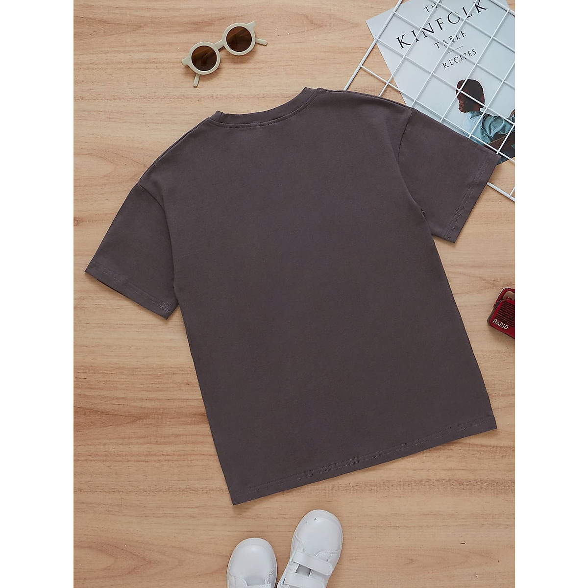 SOLY HUX Girl's Letter Graphic Tees T Shirts Short Sleeve Casual Summer Tops Mocha Brown 160