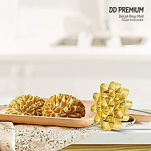 Dok Jok Brass Mold Thai Dessert Maker - Large Rosette Lotus Flower Cookie Mold with Handle Diameter By DDPremium 4.13 Inch