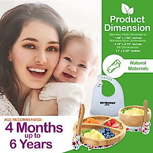 NutriChef Round Bamboo Baby Plate, Star Set with Bib