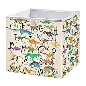 Abc Dinosaurs Storage Baskets for Shelves Foldable Collapsible Storage Box Bins with Closet Organizers Cubes Decorative for Pantry Clothes Storage Toys, Books, Home, Office,11 x 11inch