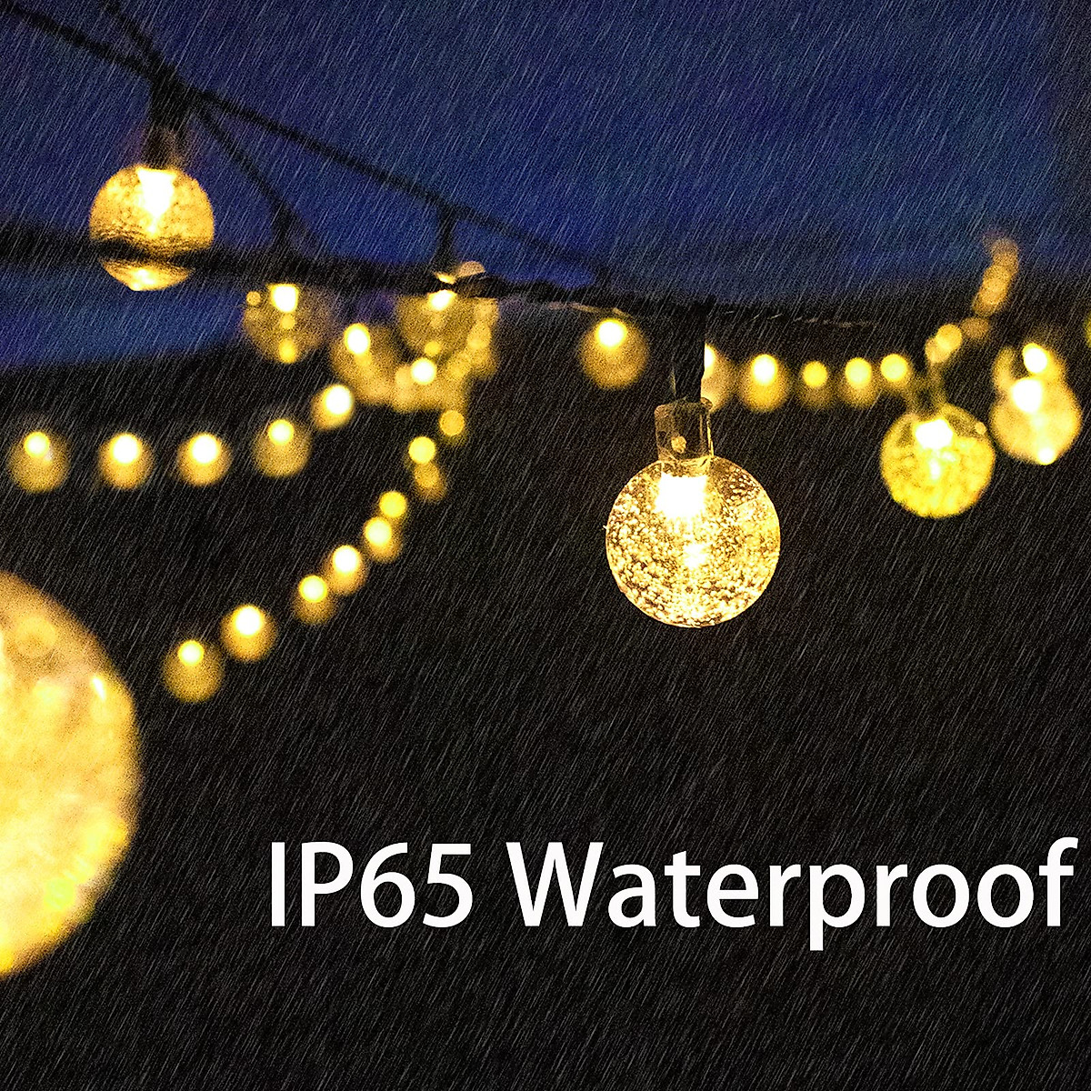 Solar Outdoor String Lights 60 LED Waterproof Solar Powered Patio Lights with 8 Lighting Modes, Crystal Globe Lights for Outside Garden Porch Balcony Yard Wedding Party Decor, 35.6FT, Warm White