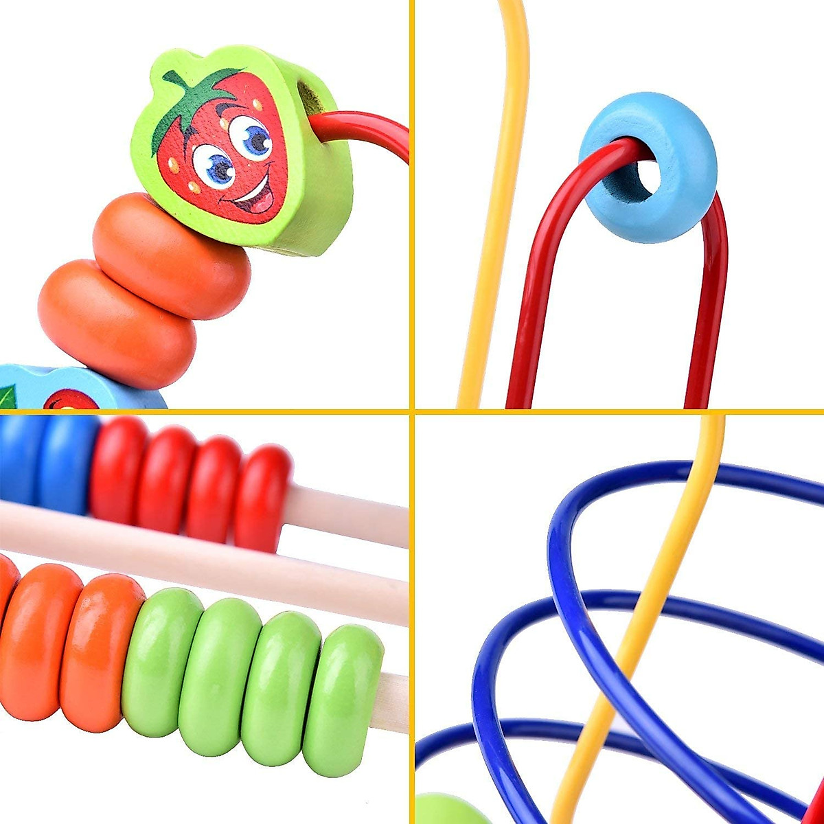 FUN LITTLE TOYS Wooden Baby Beads Maze Toys, Toddlers Roller Coaster Game Cubes, Educational Around Circle Bead Skill Improvement Wood Toy, Sliding Beads On Twists Wire, Boys Girls