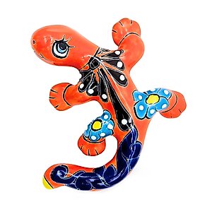 Colorful Ceramic Lizard - Talavera Pottery Mexican Garden Home Decor Creatures Salamander Dragonfly Animals Reptiles Hand-Painted Gecko Wall Art - Made in Mexico - Lagartija