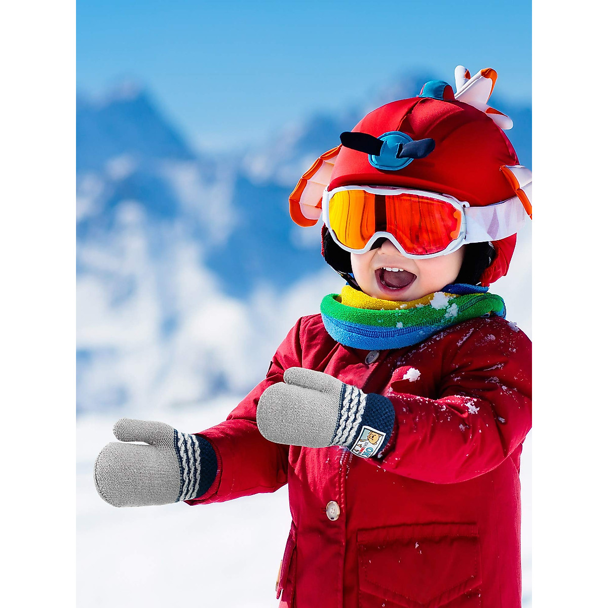 SATINIOR 4 Pairs Fleece Toddler Mittens with String 1-3 Years Fleece Baby Mittens Winter Lining Infant Gloves Warm Thermal Gloves for Baby Kid Toddler