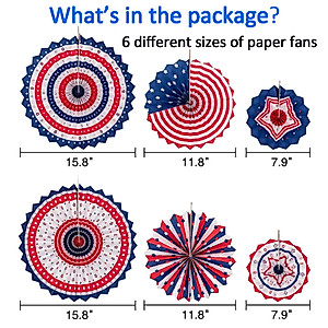 29PCS 4th/Fourth of July Patriotic Decorations Set - Red White Blue Paper Fans,USA Flag Pennant,Star Streamer,Pom Poms,Hanging Swirls Party Decor Supplies