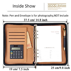 SAYEEC Leather Portfolio Notebook Binder with Calculator A5 6 Ring Refillable Budget Planner Binder Cover with Zipper Zippered Padfolio Organizer Business Journal Conference Folder Gifts for Men Women